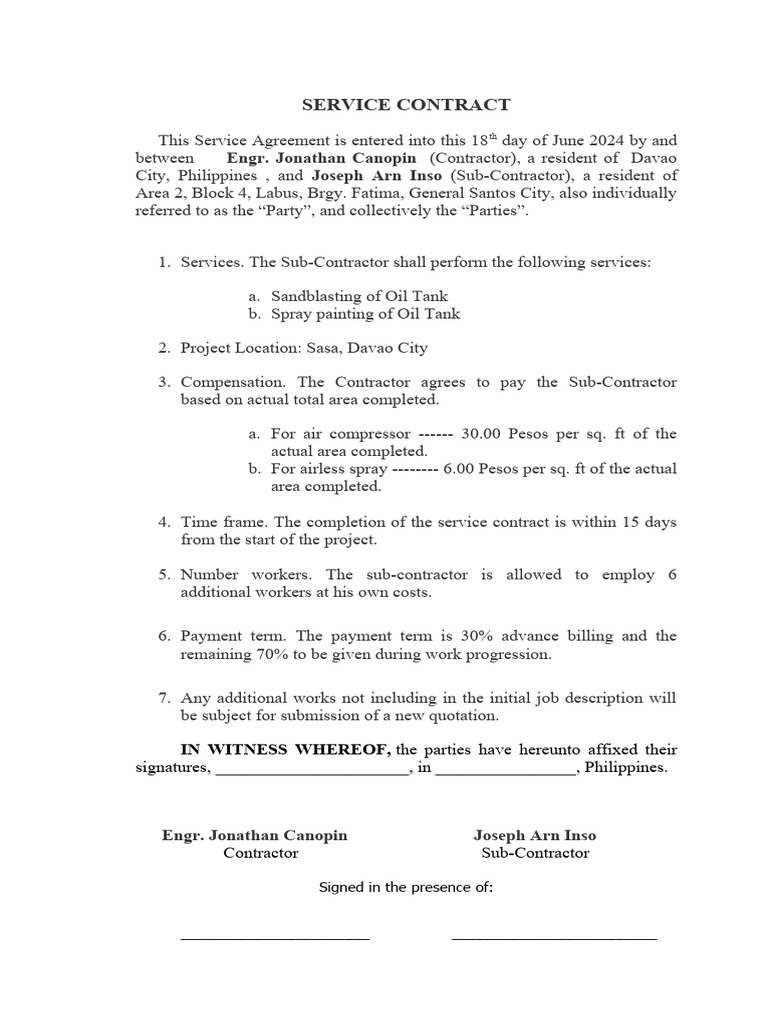 Service Contract | PDF | Civil Law (Legal System) | Business Law