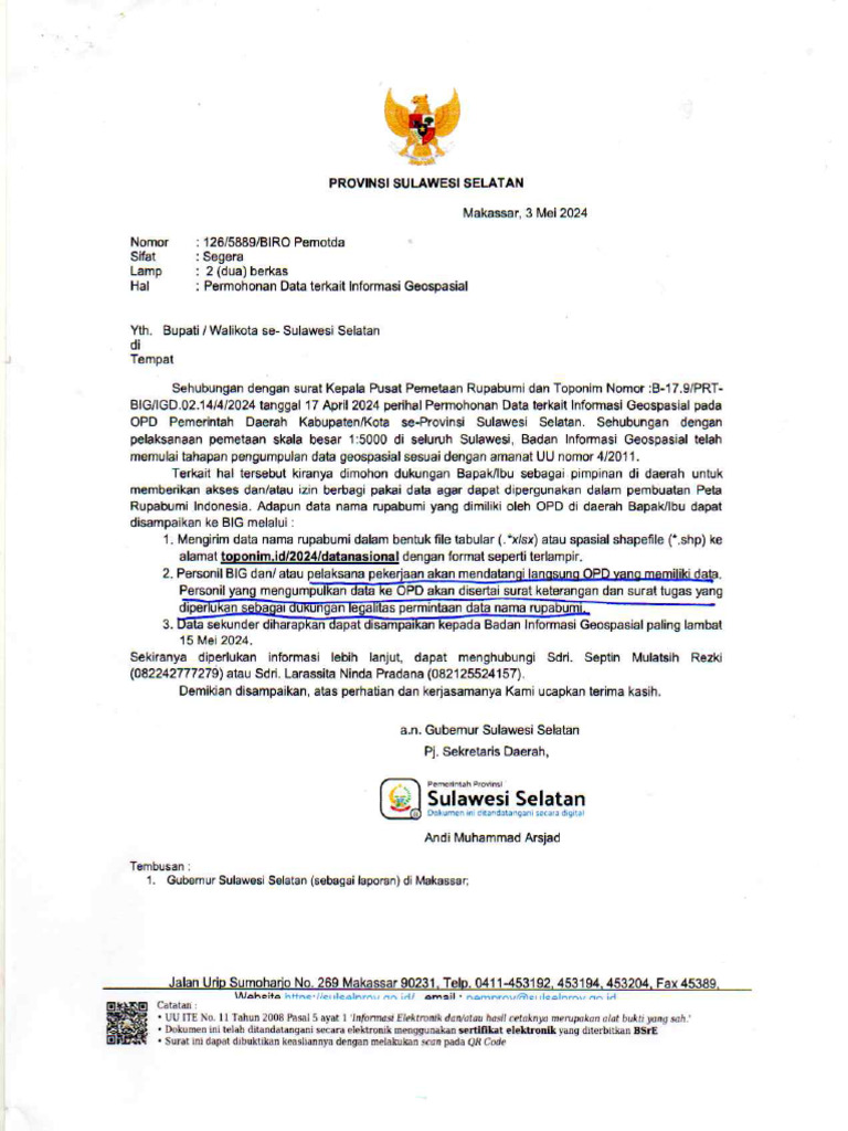 Permohonan Data Terkait Informasi Geospasial | PDF