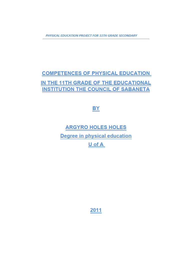 Physical Education Project For Grade 11 Secondary School | PDF ...