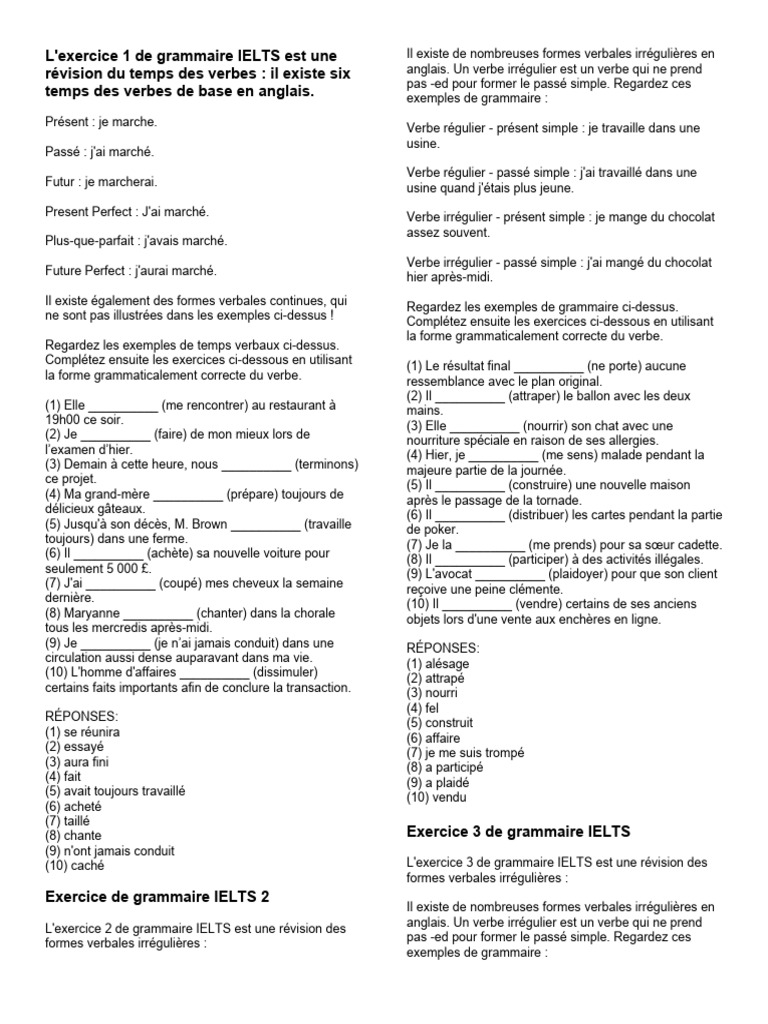 Révision des temps verbaux IELTS | PDF | Verbe | Sujet (Grammaire)