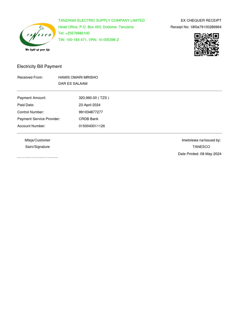 CRDB Receipt for NEPA Bill Payment | PDF