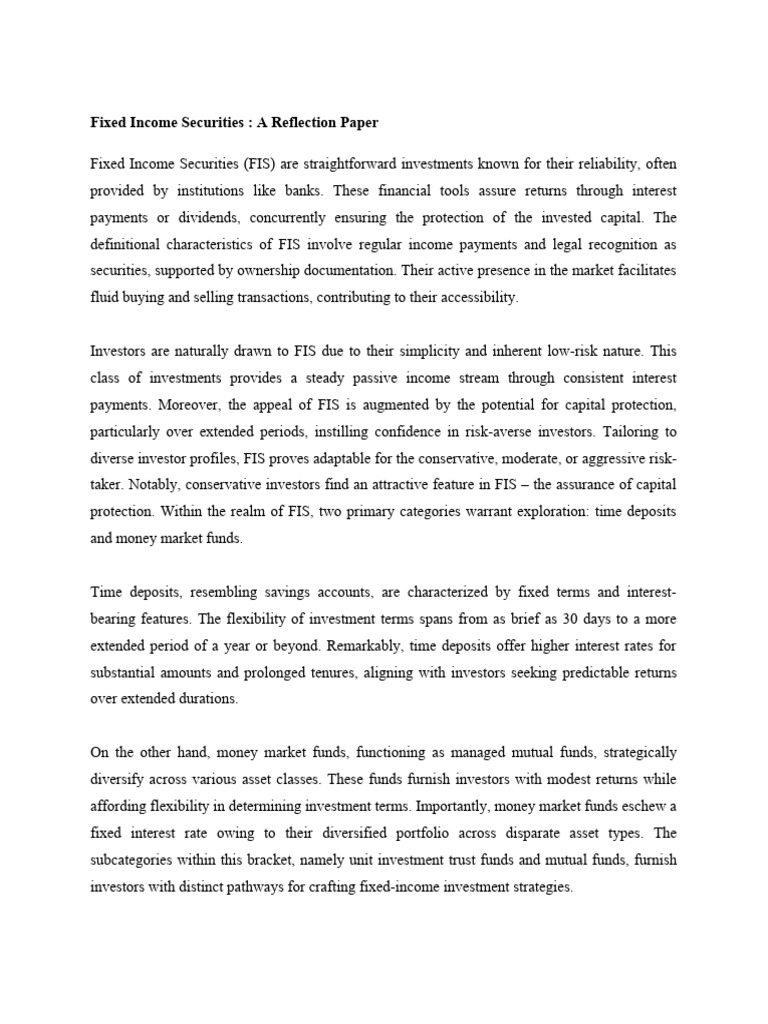 Fixed Income Securities: A Reflection Paper | PDF | Investing | Fixed ...