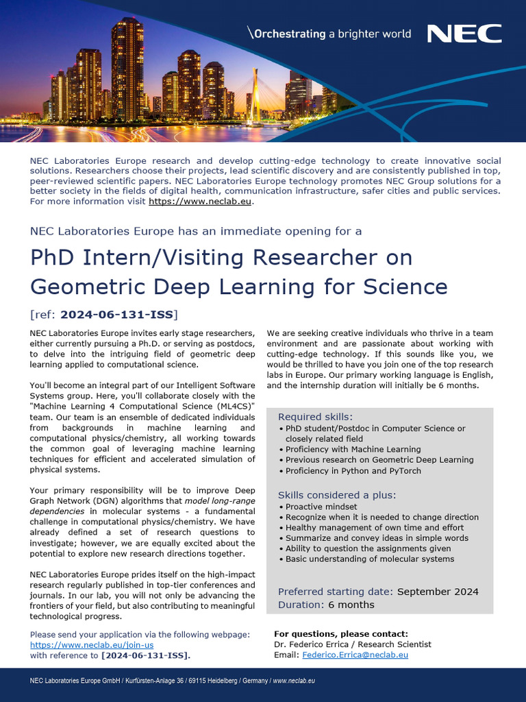 NEC-NLE-2406-131-ISS-2-PhD Intern or Visiting Researcher On Geometric ...