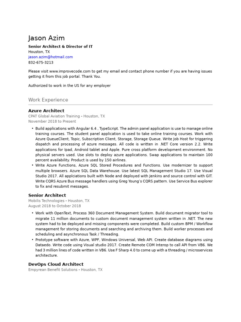 Dice Resume CV Jason Azim | PDF | Share Point | Microsoft Sql Server Dice Resume CV Jason Azim | PDF | Share Point | Microsoft Sql Server