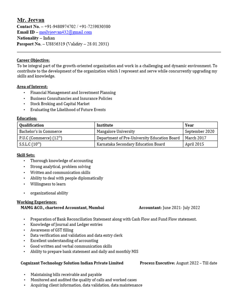Jeevan Resume | PDF | Data | Accounting