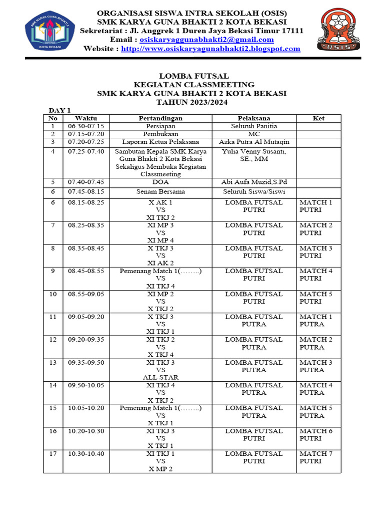 Rundown Classmeet 2024 Day-1 | PDF