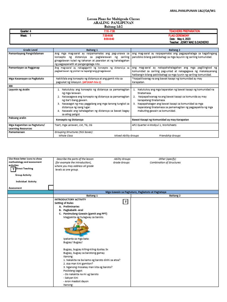 Lesson Plan For MG 1&2 | PDF