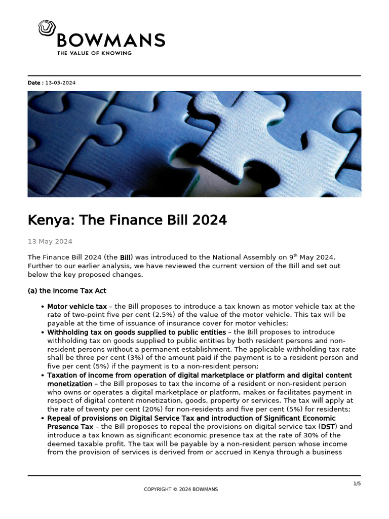 Kenya Finance Bill 2024 Overview | PDF | Taxes | Value Added Tax