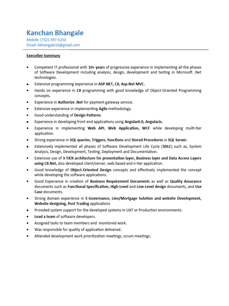 Dice Resume CV Kanchan Bhangale | PDF | Microsoft Sql Server | Databases