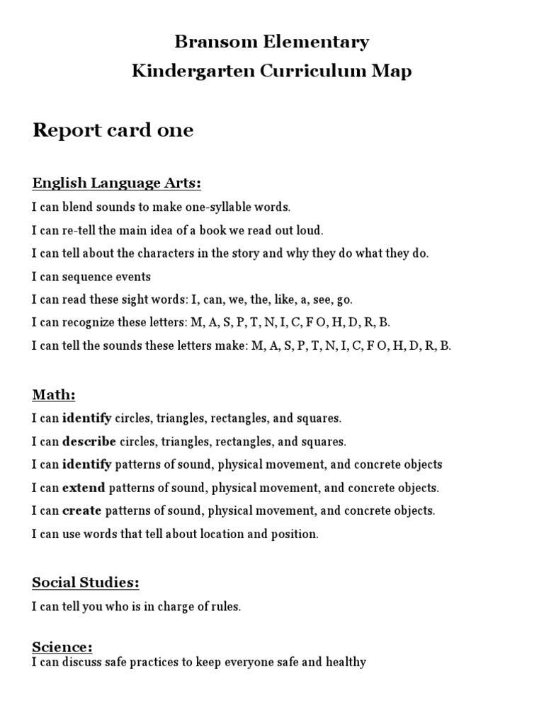 Report Card 1 Curriculum Map | PDF | Language Arts & Discipline
