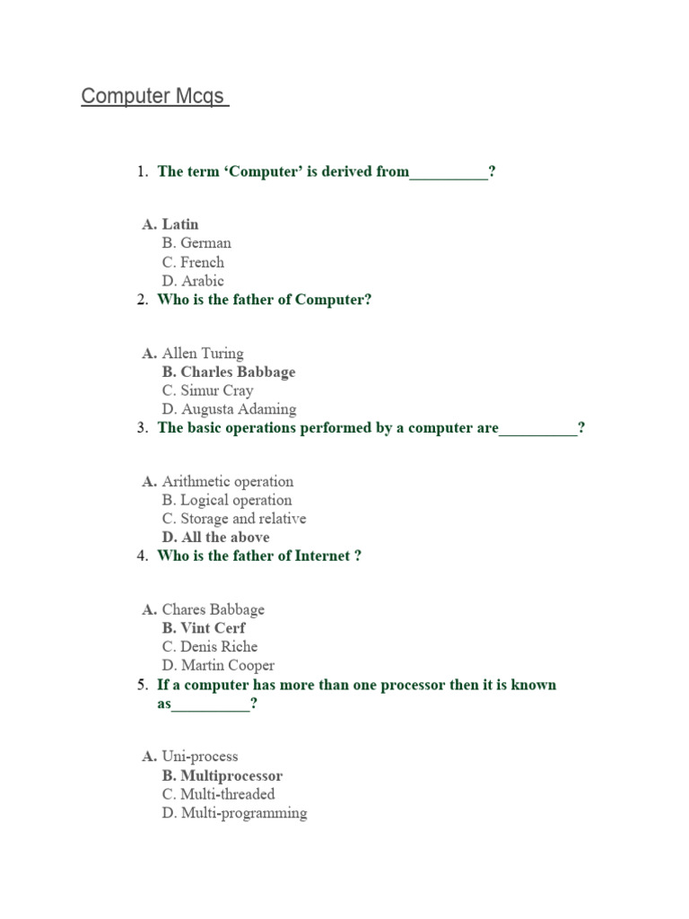 Computer Mcqs | PDF | Computer Data Storage | Operating System