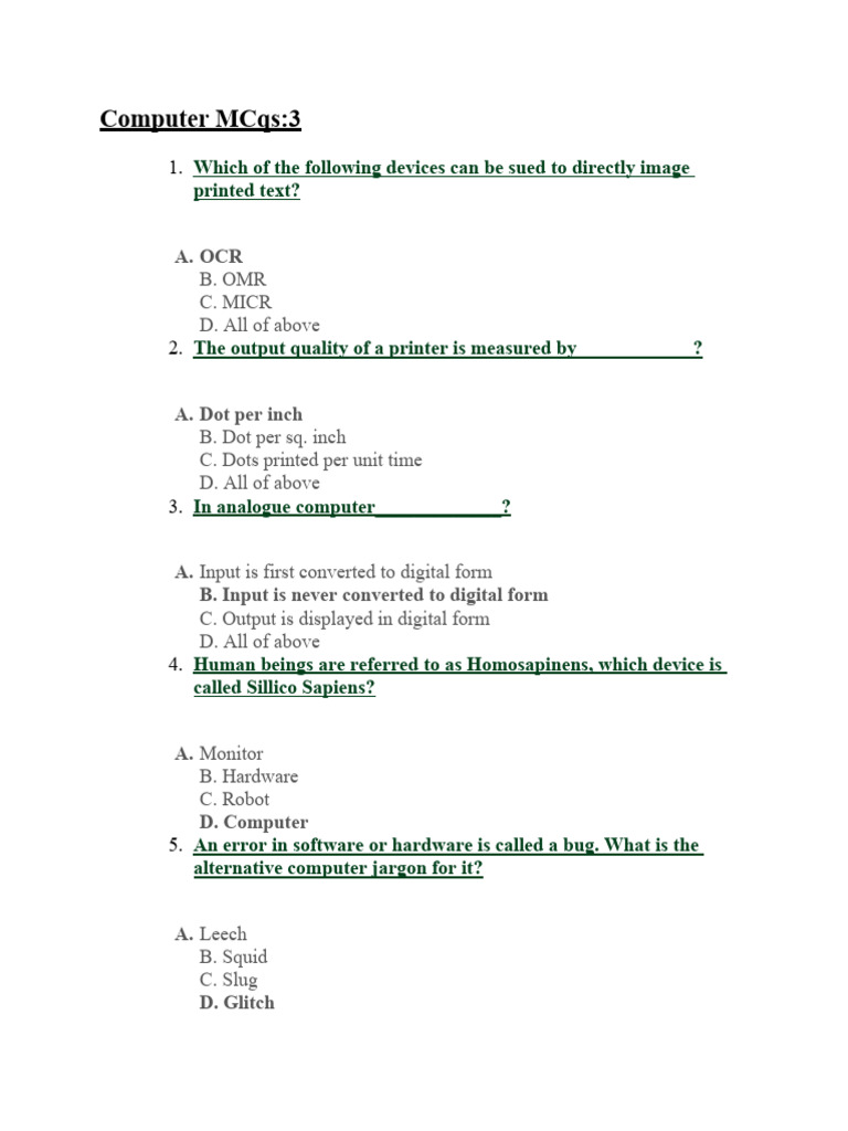 Computer Mcqs3 | Download Free PDF | Input/Output | Computer Program