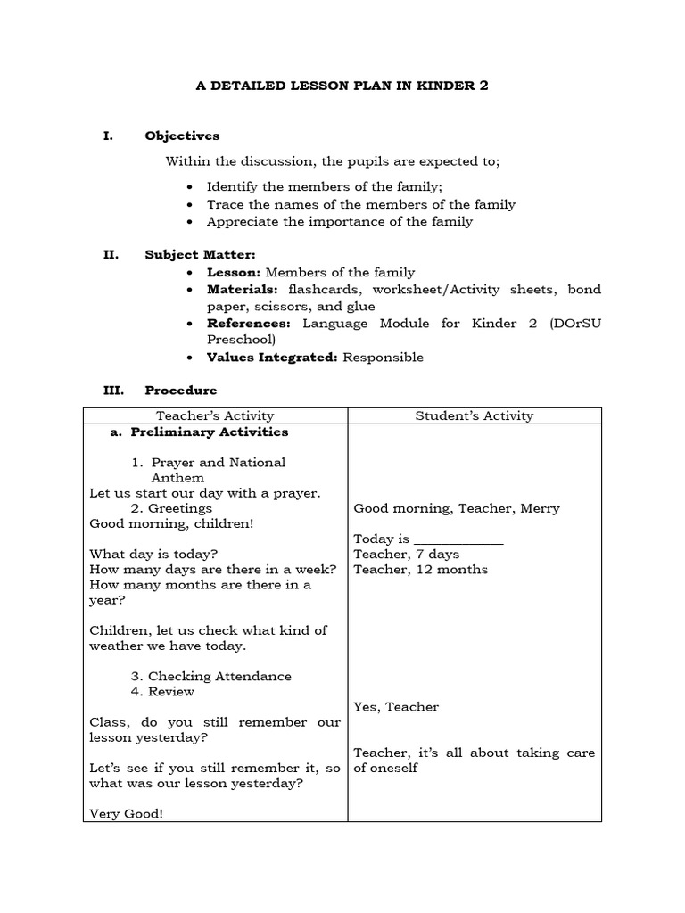 Kinder 2 Family Members Lesson Plan | PDF | Teachers | Learning