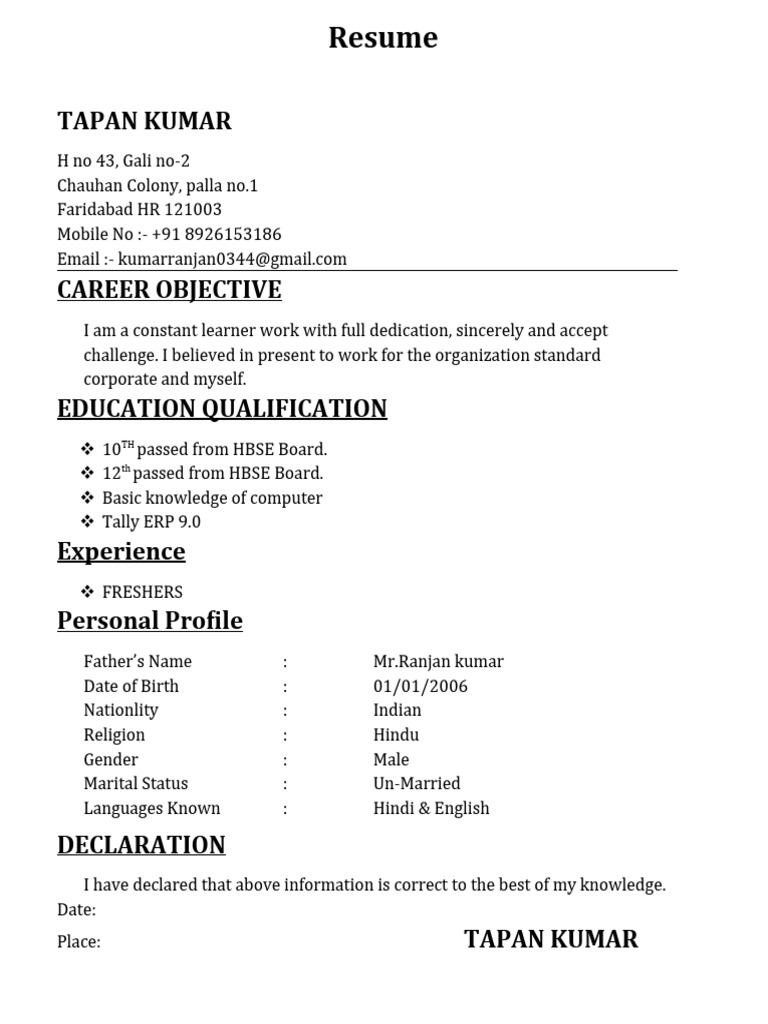 Fresh Graduate Resume Format | PDF