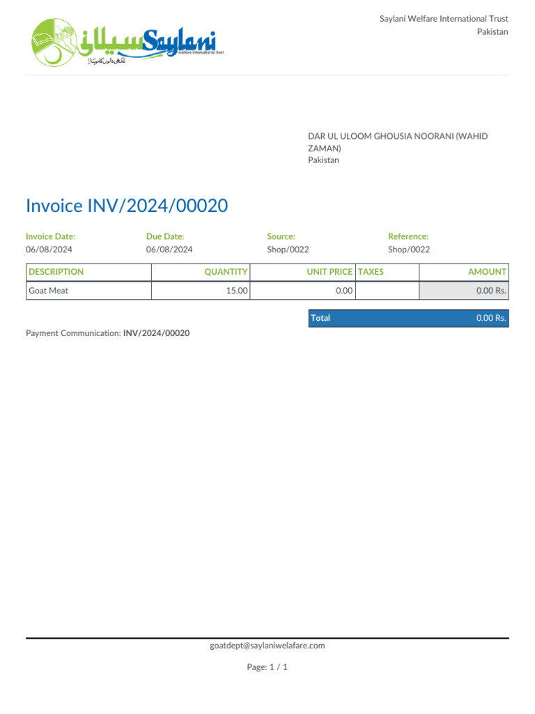 Goat Meat Invoice INV/2024/00020 | PDF