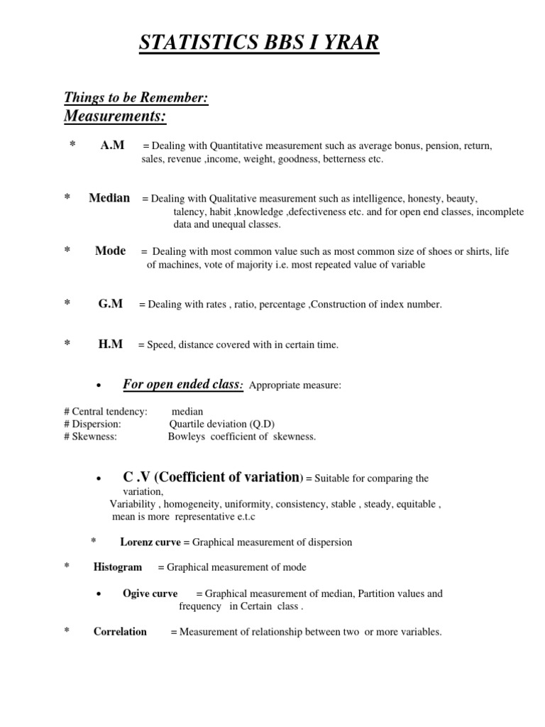 BBS I Formulae Statistics | PDF | Cost Of Living | Mean
