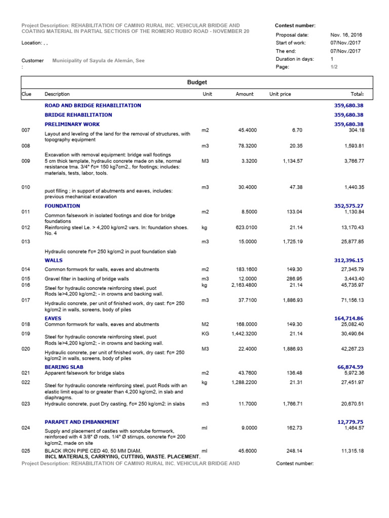 Bridge Rehabilitation Budget Overview | PDF | Concrete | Building ...