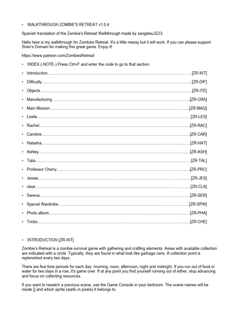 ZOMBIES RETREAT WALKTHROUGH v1.0.4 - ESP | PDF | Foods | Water