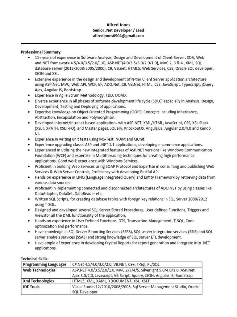 Dice Resume CV Alfred Jones | PDF | Microsoft Sql Server | Entity Framework Dice Resume CV Alfred Jones | PDF | Microsoft Sql Server | Entity Framework