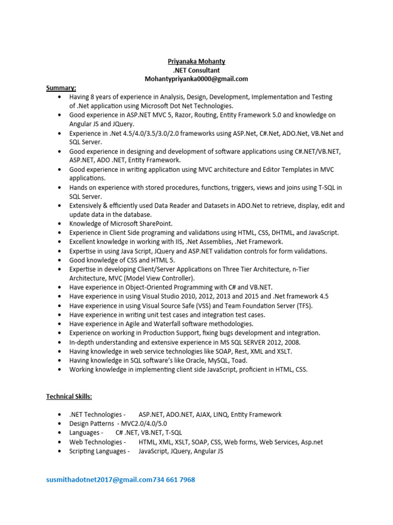 Dice Resume CV Priyanaka Mohanty | PDF | Microsoft Sql Server | Databases