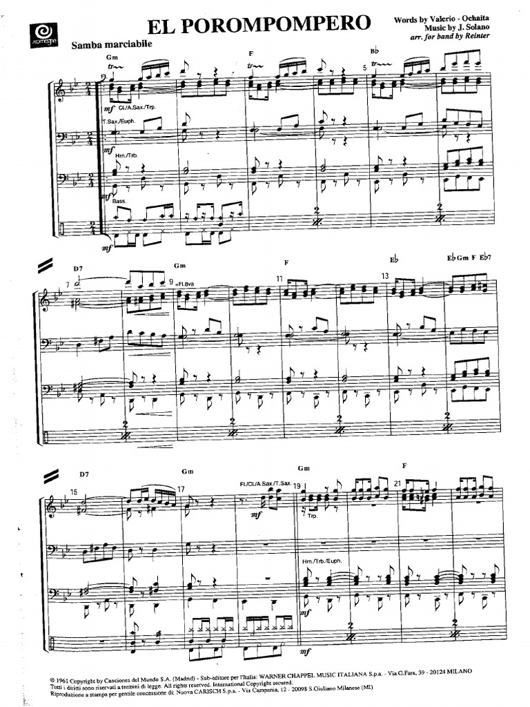 El Porompompero - Reinter (Parti e Partitura) | PDF