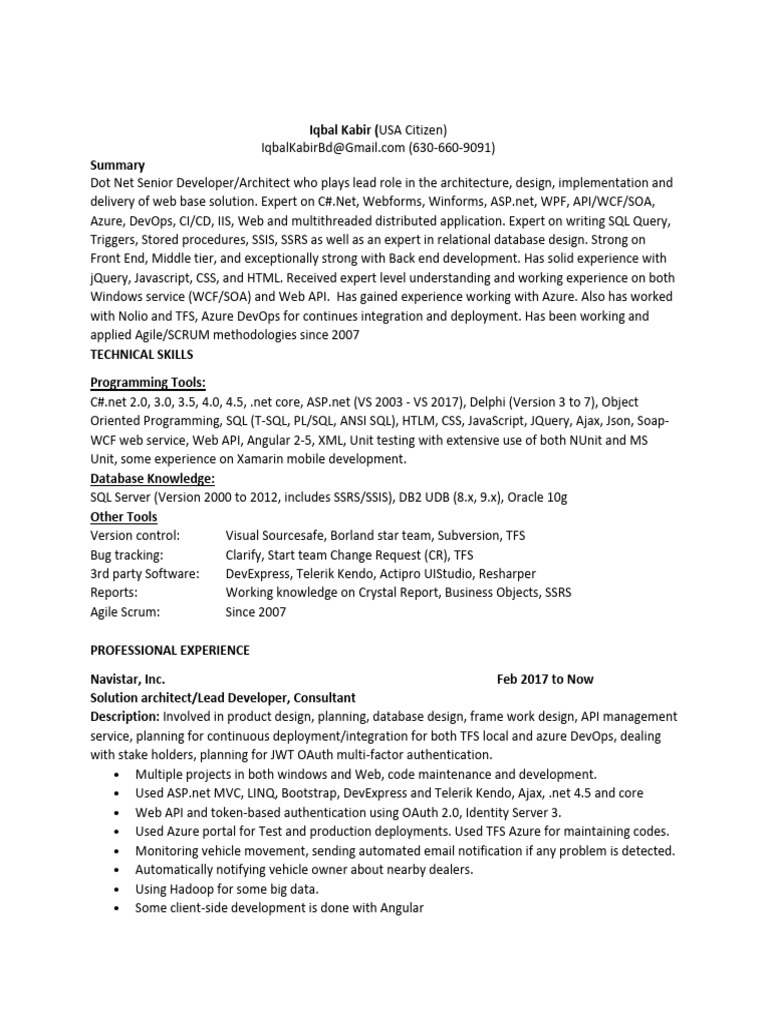 Dice Resume CV Iqbal Kabir | PDF | Ibm Db2 | Databases