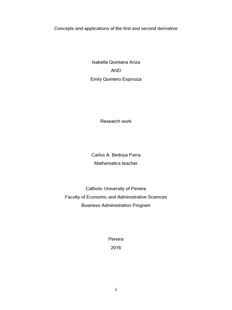 First and Second Derivative Applications | PDF | Utility | Function ...