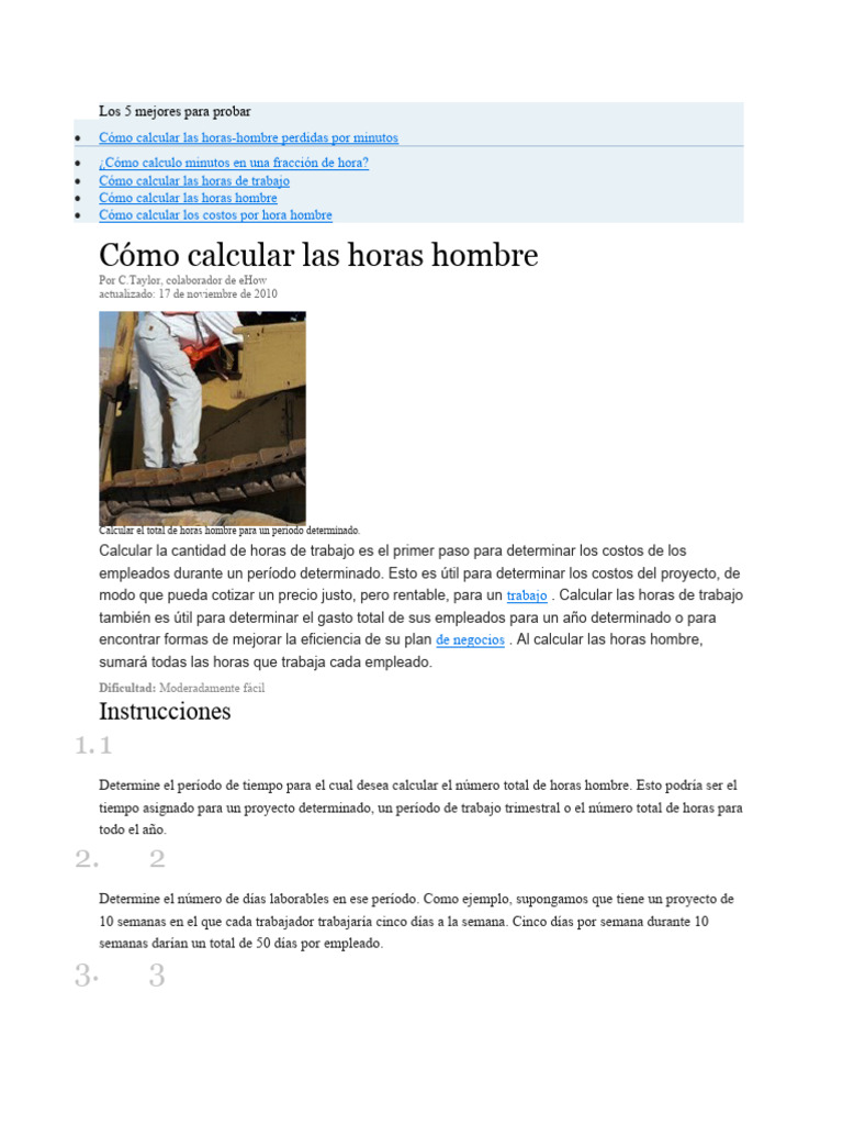 Cómo calcular horas hombre efectivamente | PDF | Economias