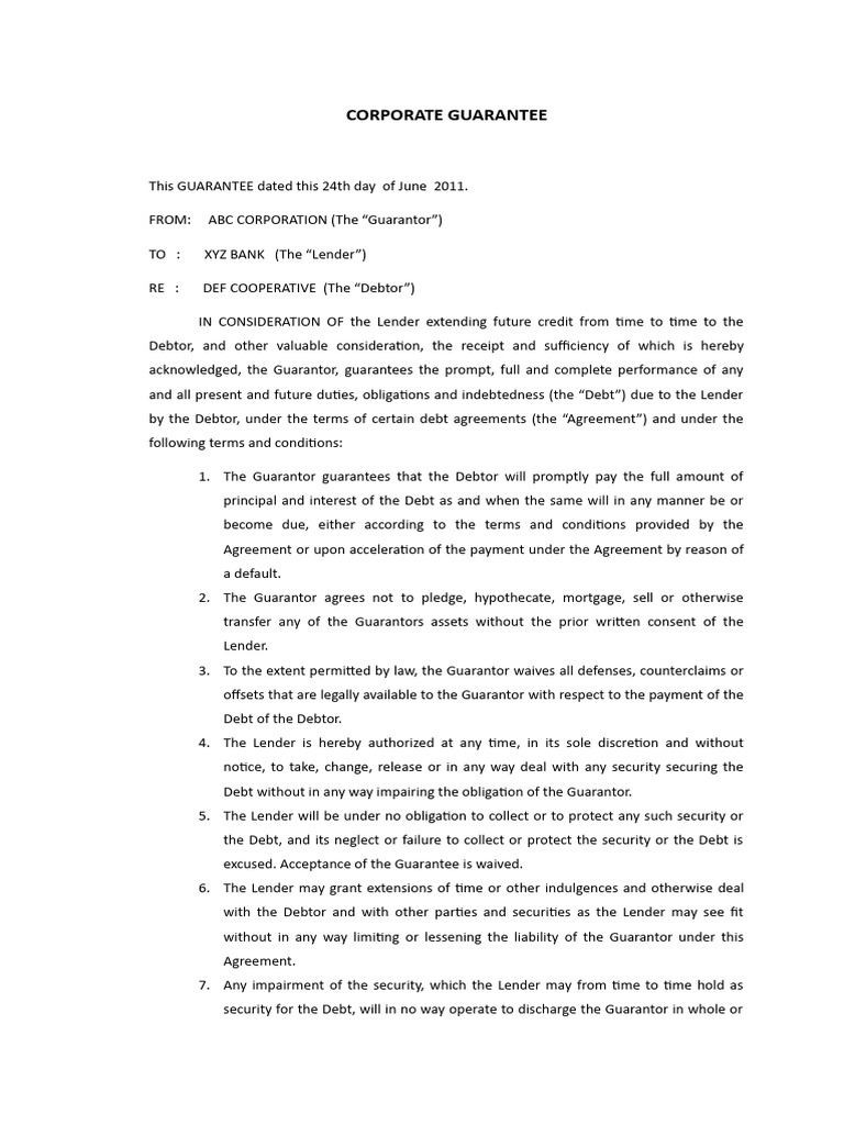 Corporate Guarantee | PDF | Guarantee | Debt