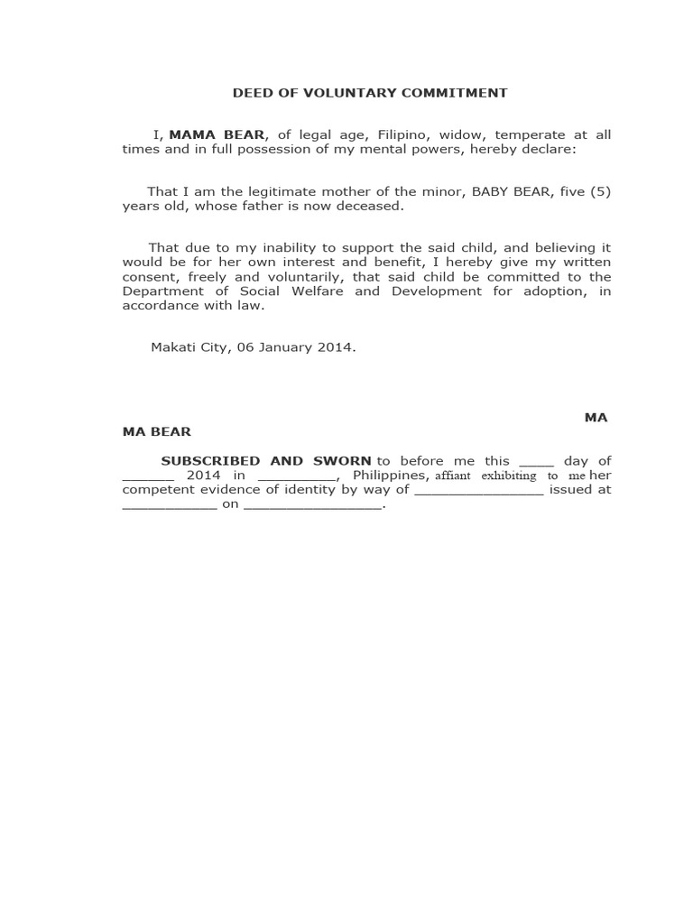 Deed of Voluntary Commitment | PDF | Wellness