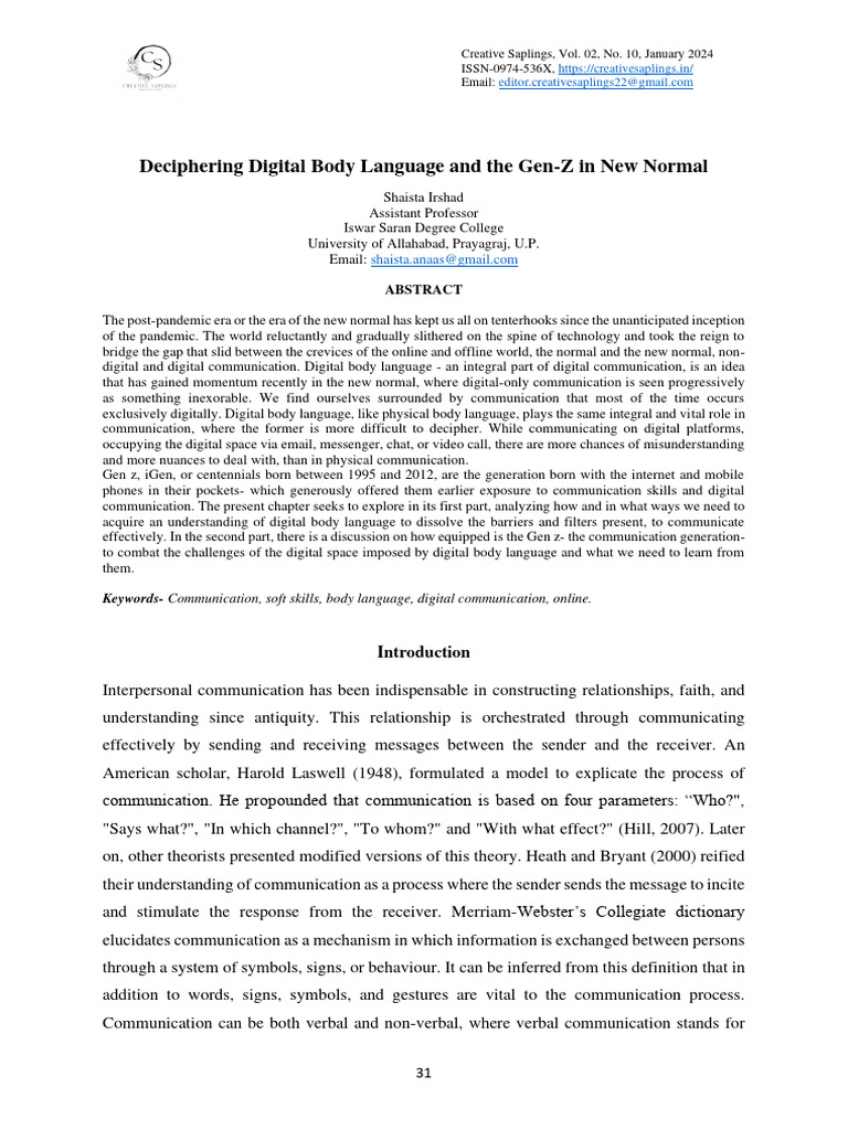 Deciphering Digital Body Language and The Gen-Z in | PDF | Communication | Nonverbal Communication
