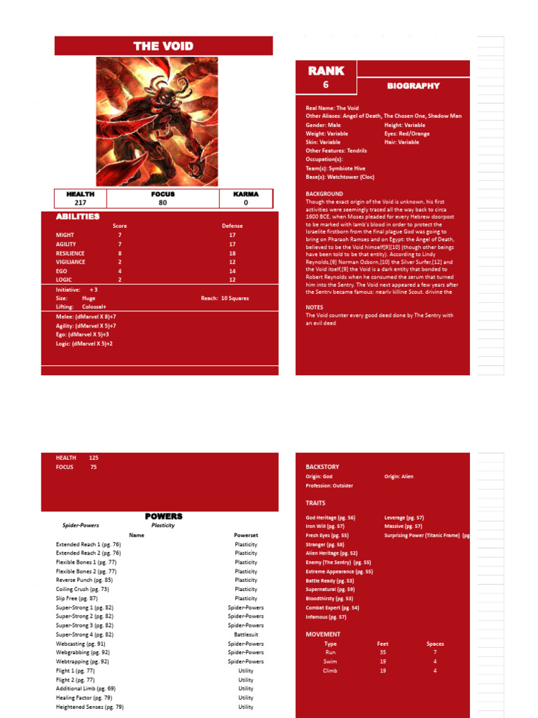 Marvel Multiverse Character Sheet - The Void - Main | PDF