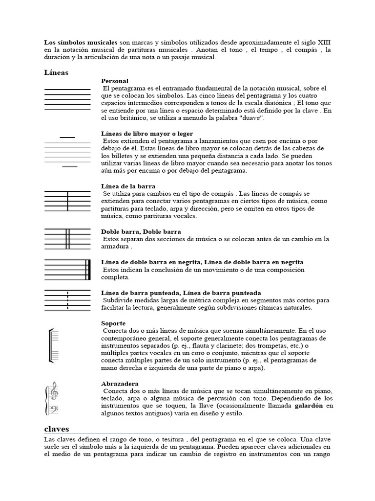 Símbolos Musicales | PDF | Clave | Notación musical