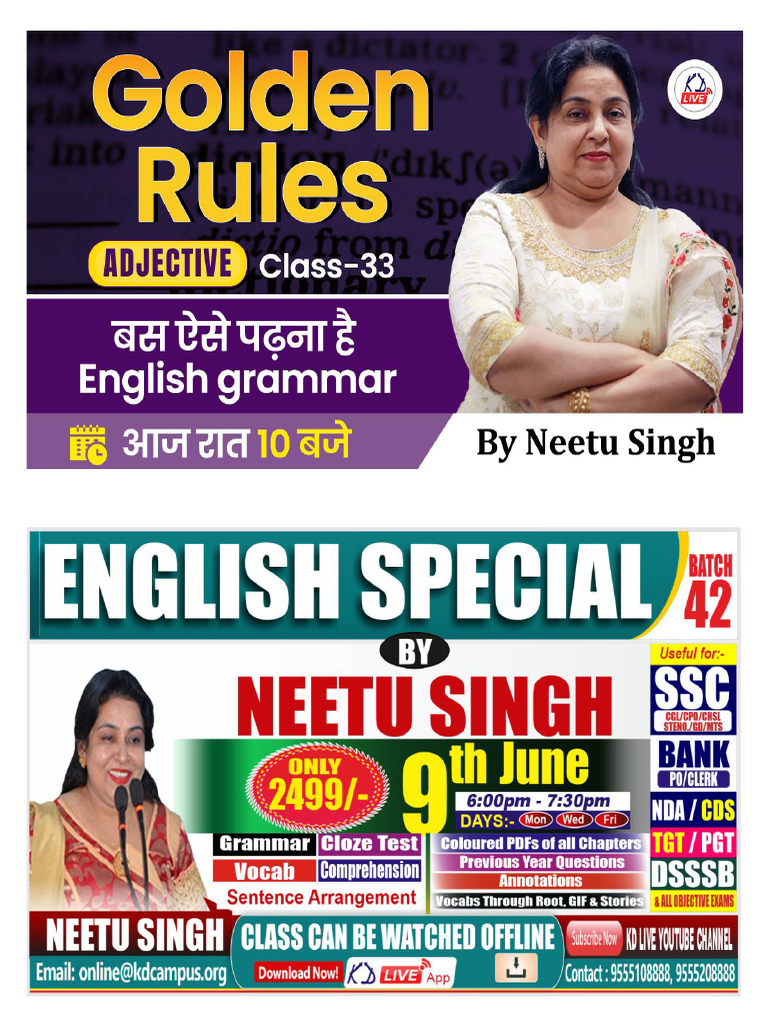 Adjective Class-33 Golden Rules | PDF | Adjective | Adverb