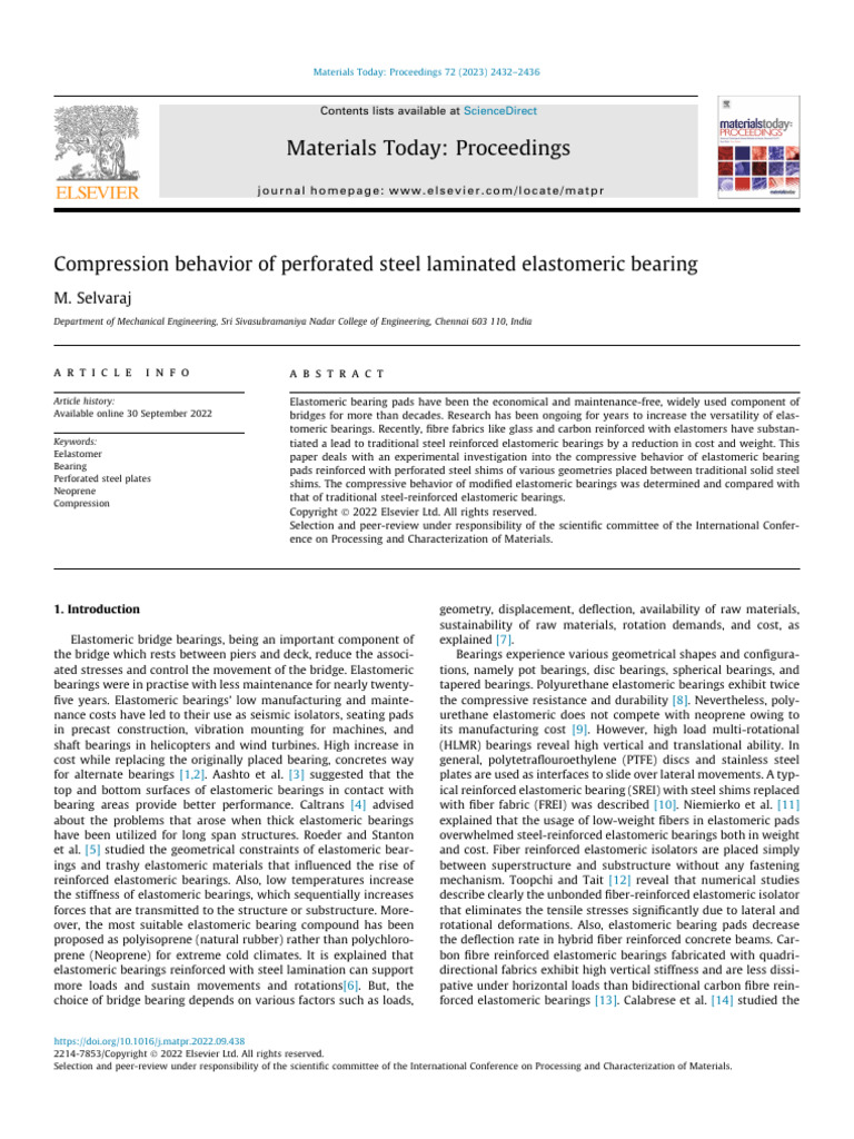 Compression Behavior of Perforated Steel Laminated Elastomeric Bearing | PDF | Young's Modulus ...