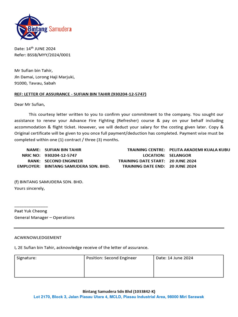 Letter of Assurance 0001 - 2E SUFIAN | PDF