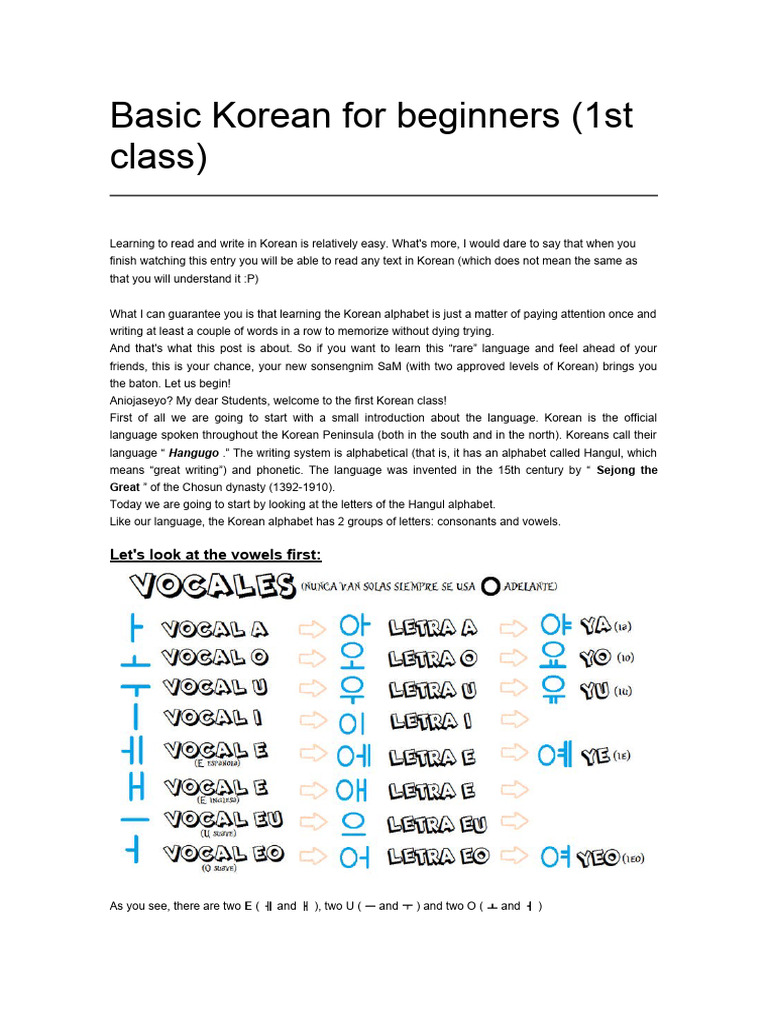 Basic Korean For Beginners | PDF | Vowel | Syllable