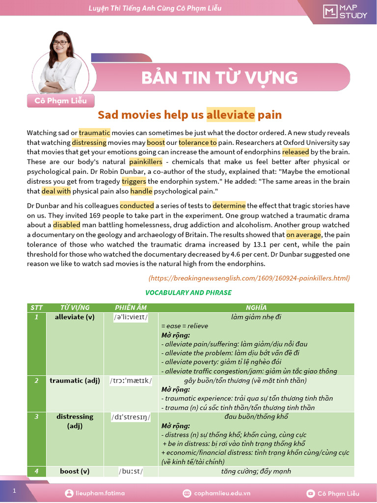 Ban Tin Tu Vung Sad Movies Help Us Alleviate Pain PDF | PDF