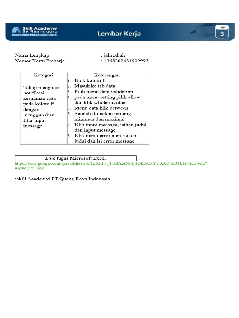 TPM-1-Menggunakan-Formula-Sederhana-Excel - Abdul Malik | PDF