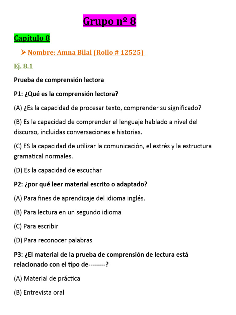 Ejercicios de Comprensión Lectora y Evaluación | PDF | Comprensión ...