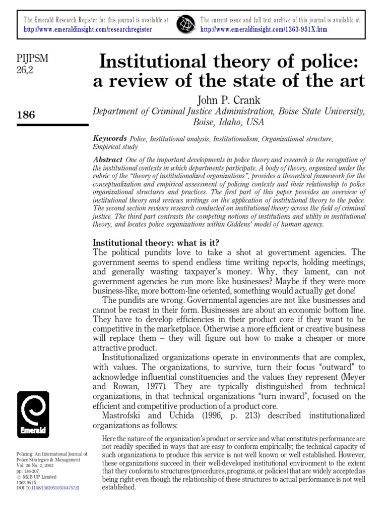 Institutional Theory in Policing Explained | PDF | Rationality ...