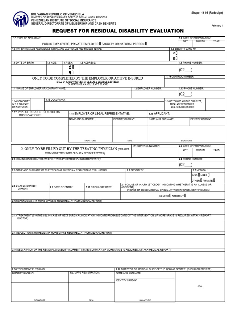 Form 14-08 Request For Residual Disability Evaluation | PDF ...
