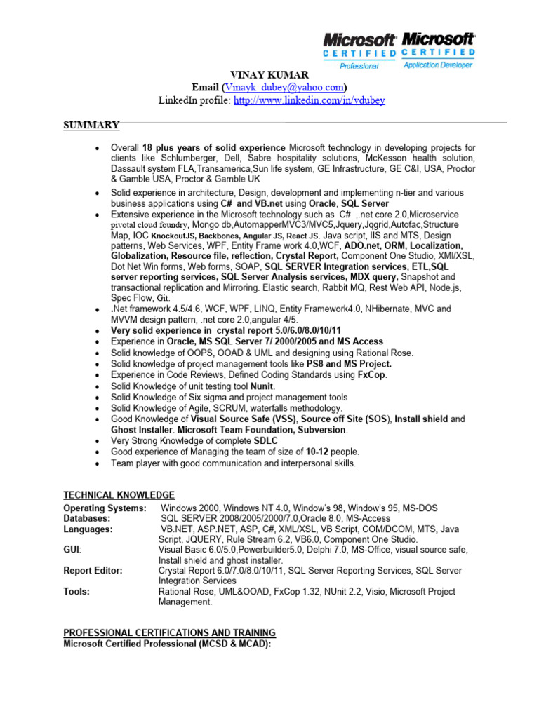 Dice Resume CV VINAY KUMAR | PDF | Microsoft Sql Server | Databases Dice Resume CV VINAY KUMAR | PDF | Microsoft Sql Server | Databases