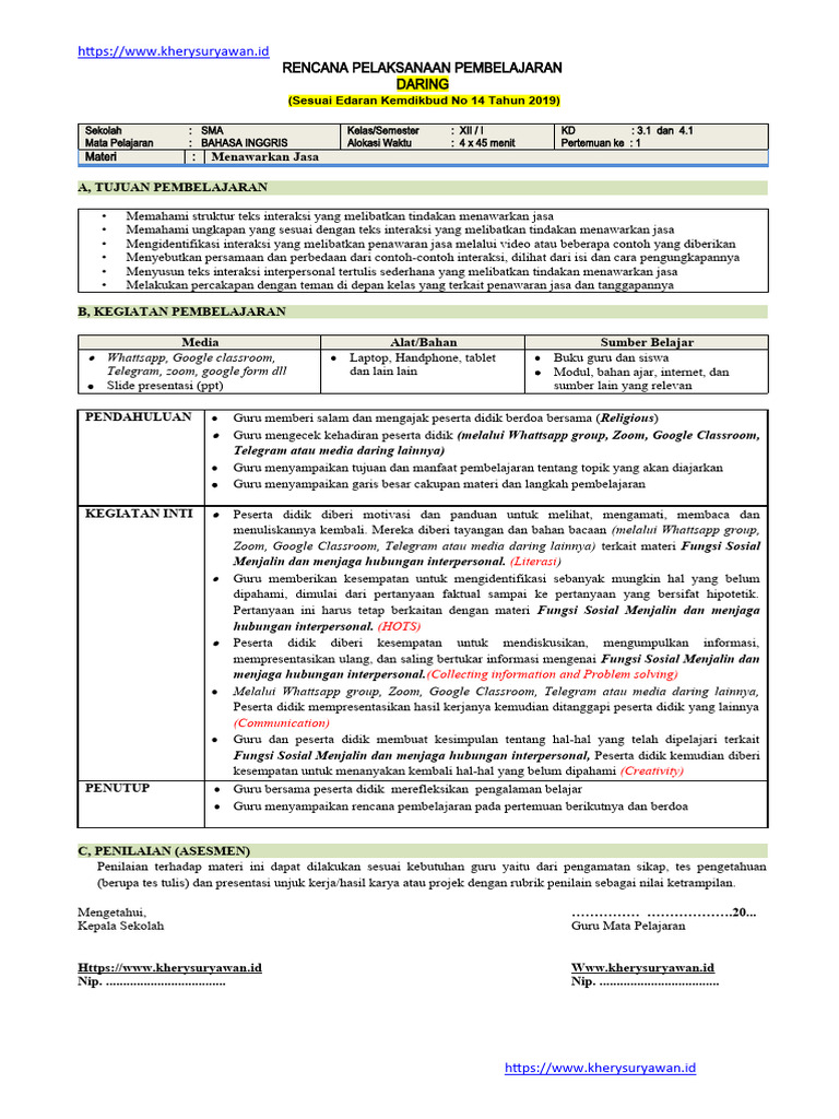 RPP BING XII DARING - (WWW - Kherysuryawan.id) | PDF | Karier & Perkembangan