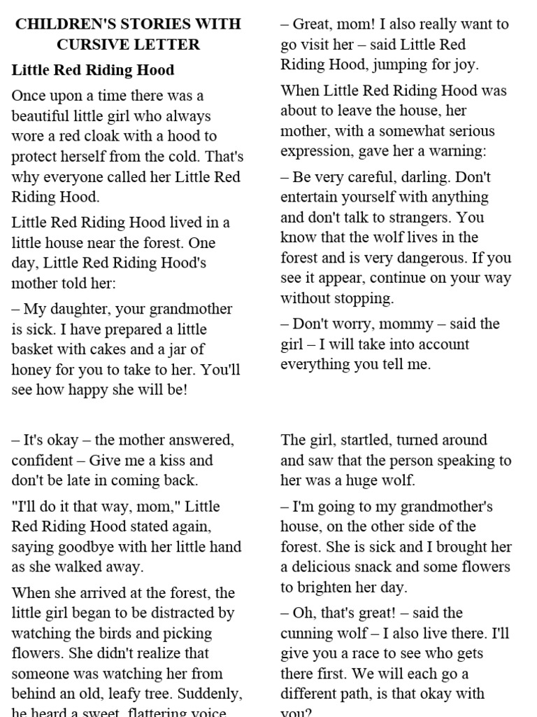Cursive Children's Stories Collection | PDF | Little Red Riding Hood