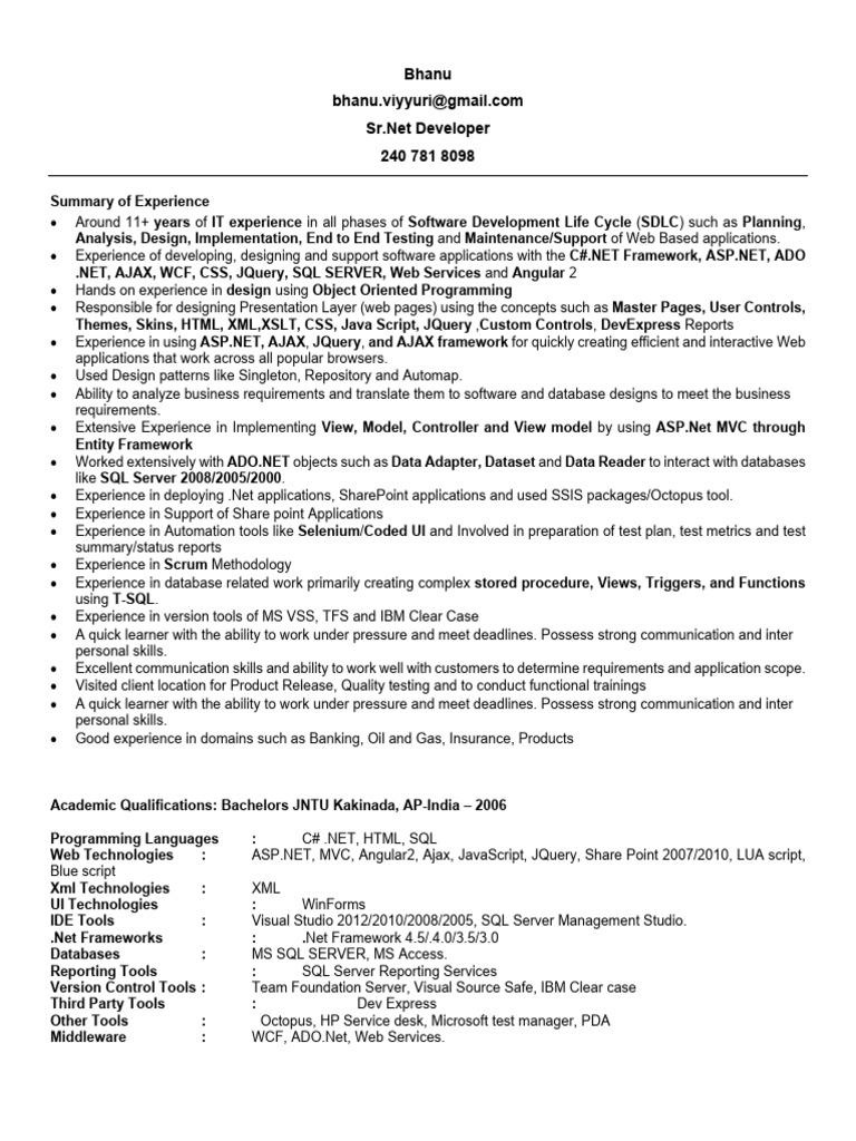 Dice Resume CV Bhanu Viyyuri | PDF | Microsoft Sql Server | Databases