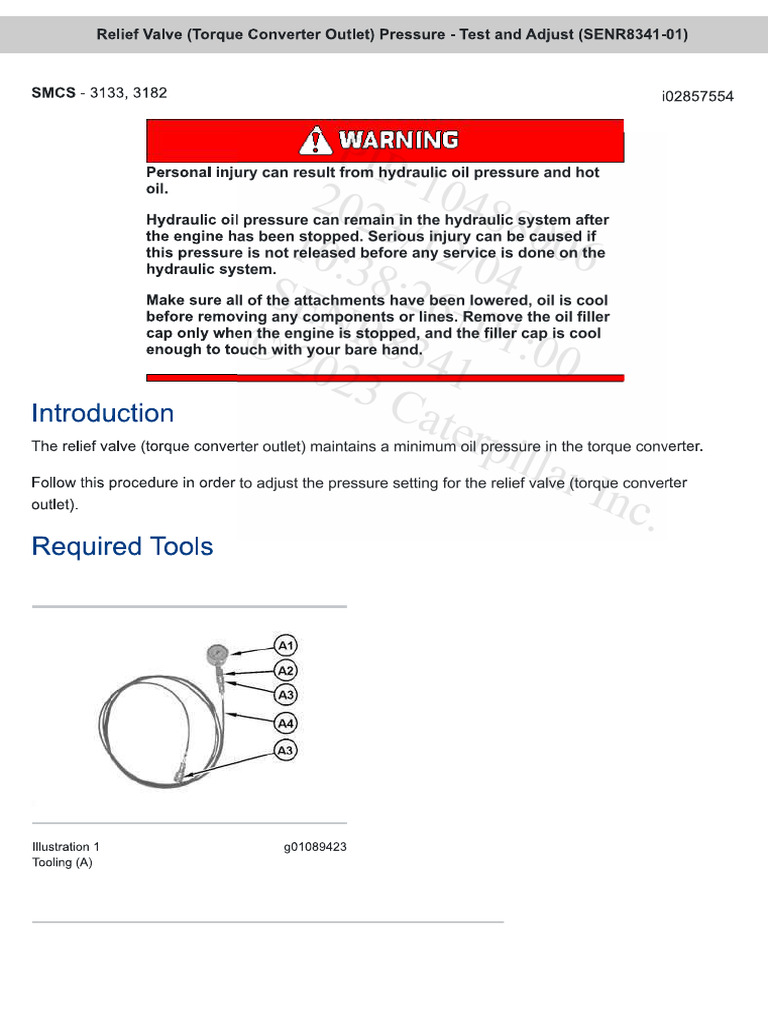 D7R 2HR Relief Valve (Torque Converter Outlet) Pressure - Test and ...