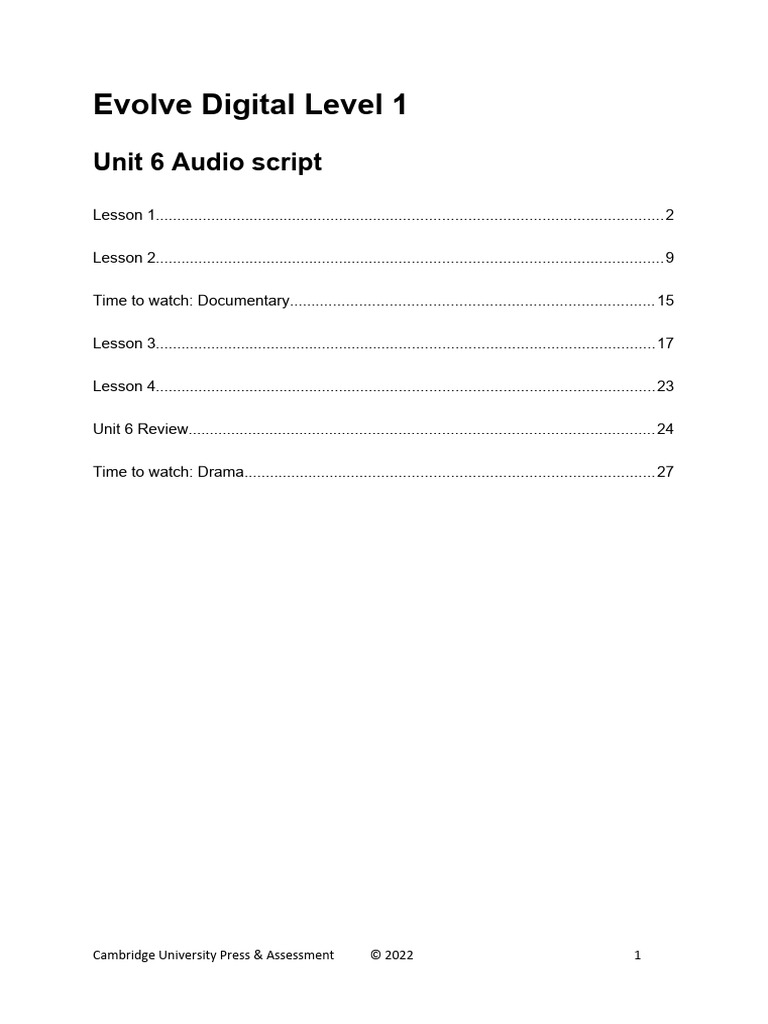 Evolve Digital Level 1 Students Course Unit 6 Audio Script | PDF