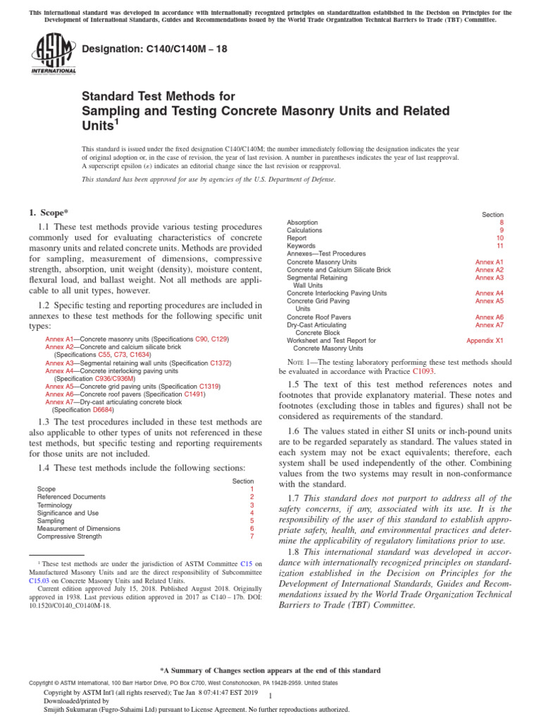 Astm C 140 - C140M-18 | PDF | Concrete | Masonry