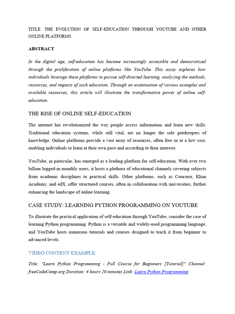 The Evolution of Self-Education Through Youtube and Other Online ...